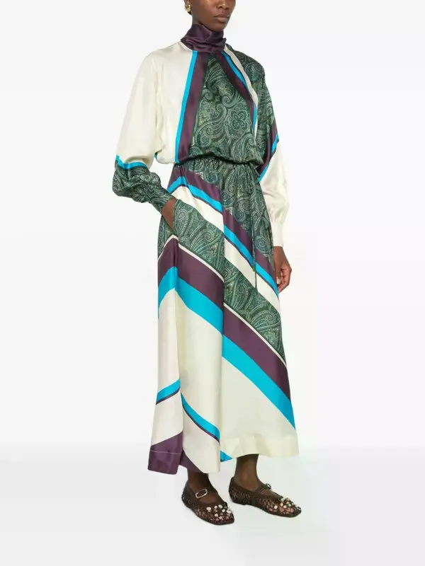 ALEMAIS Joni Paisley-print Striped Midi Dress - Green