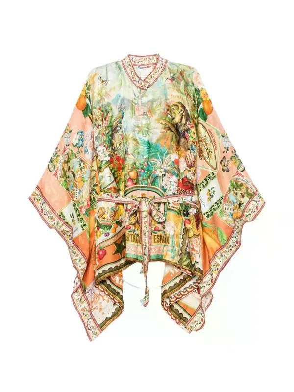 Camilla Graphic-print Belted Shirt - Orange