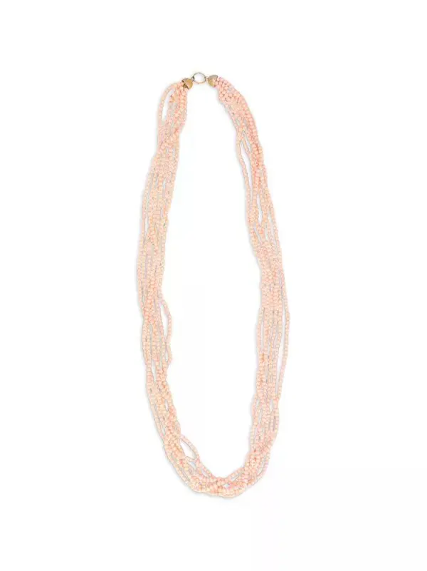 Vintage Multi-strand Beaded Necklace With Shell Motifs - Pink