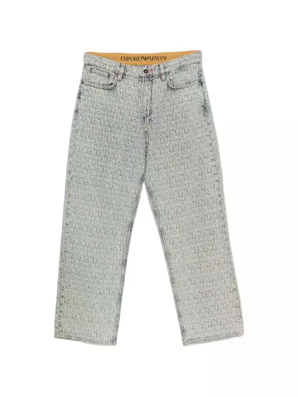 Emporio Armani Monogram-pattern Straight-leg Jeans - Blue