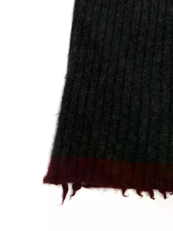 UMA WANG Ribbed Knit Frayed Hem Beanie - Grey