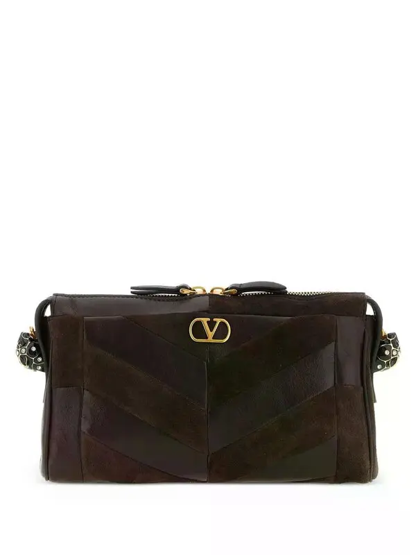Valentino Garavani Small Panthea Vlogo Signature Chevron-patchwork Shoulder Bag - Brown