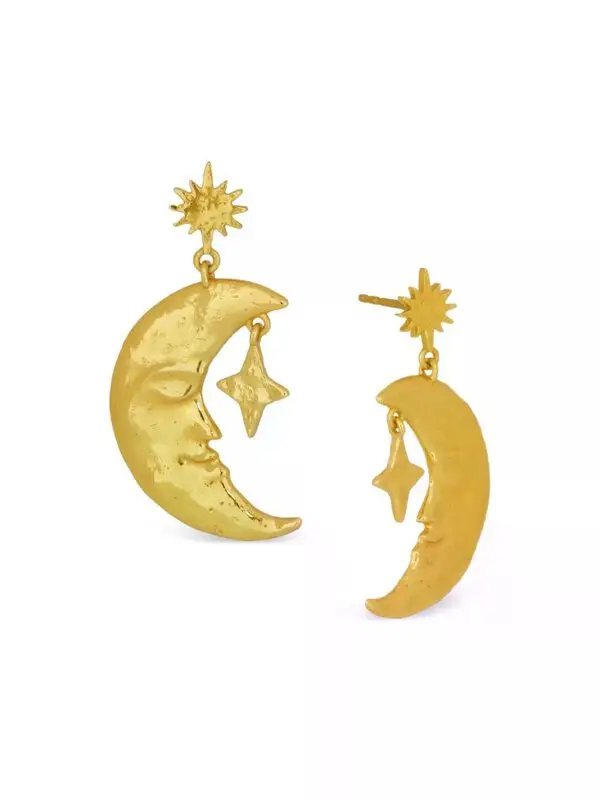 OTTOMAN HANDS Crescent Moon Star Drop Earrings