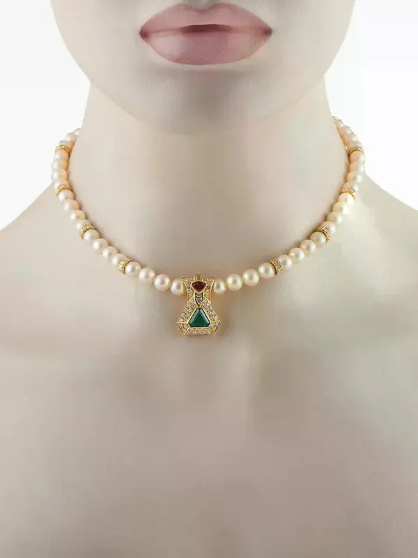 LB EXCLUSIVE Emerald And Ruby Cultured Pearl Necklace