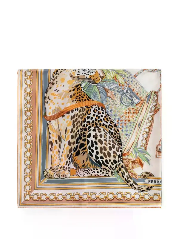 FERRAGAMO Gancini Leopard-print Scarf - Neutrals