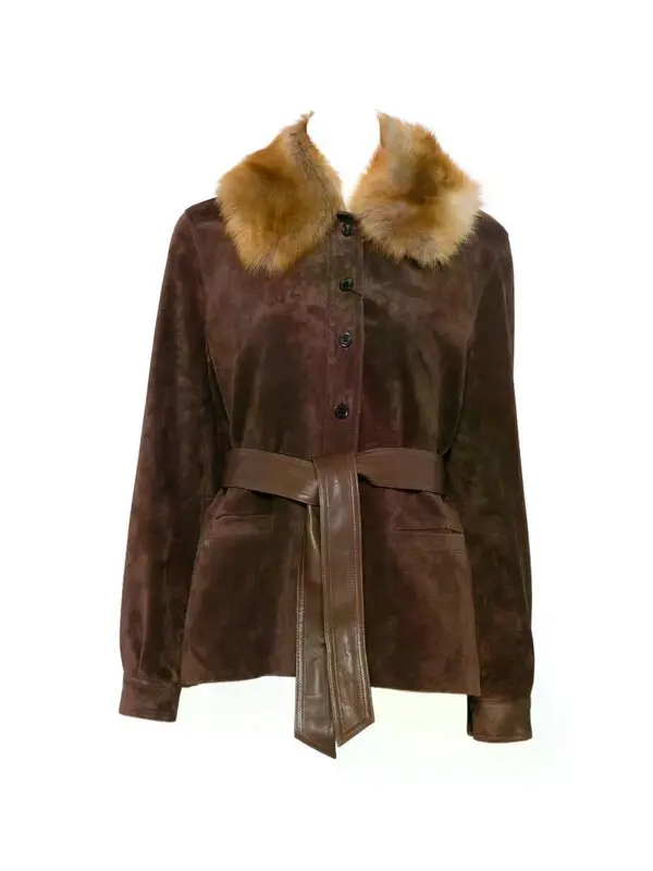Saint Laurent Belted Leather Jacket - Brown