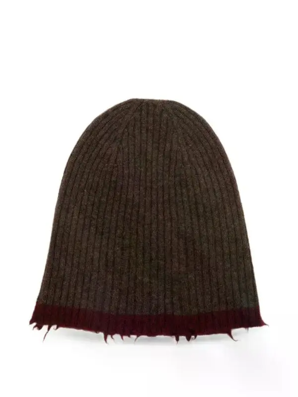 UMA WANG Ribbed Frayed-edge Beanie Hat - Brown