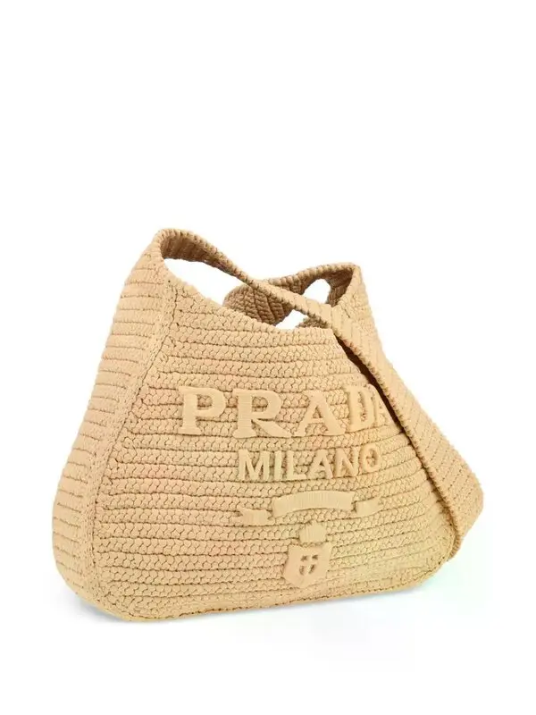Prada Logo-embroidered Raffia Shoulder Bag - Neutrals