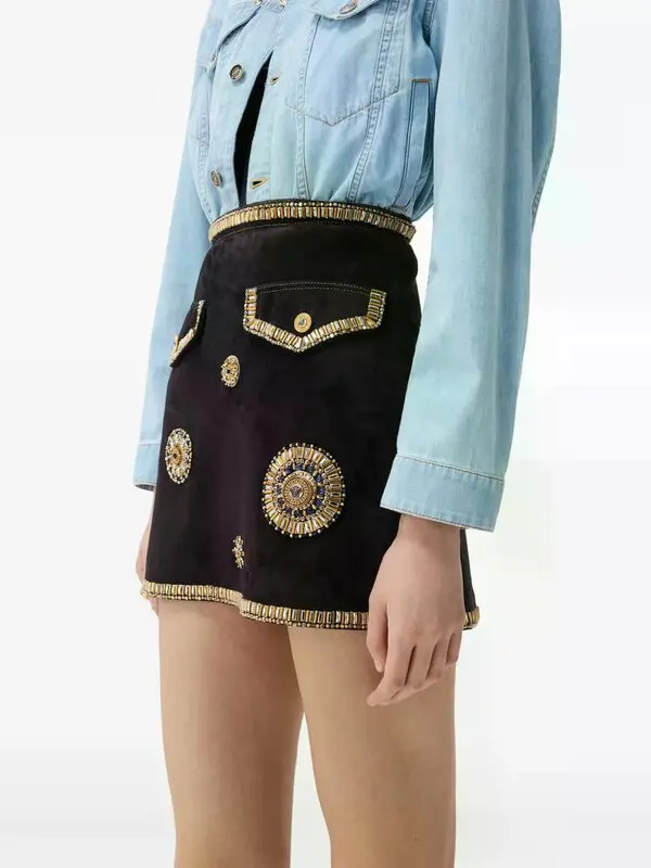 Versace Embroidered Suede Mini Skirt