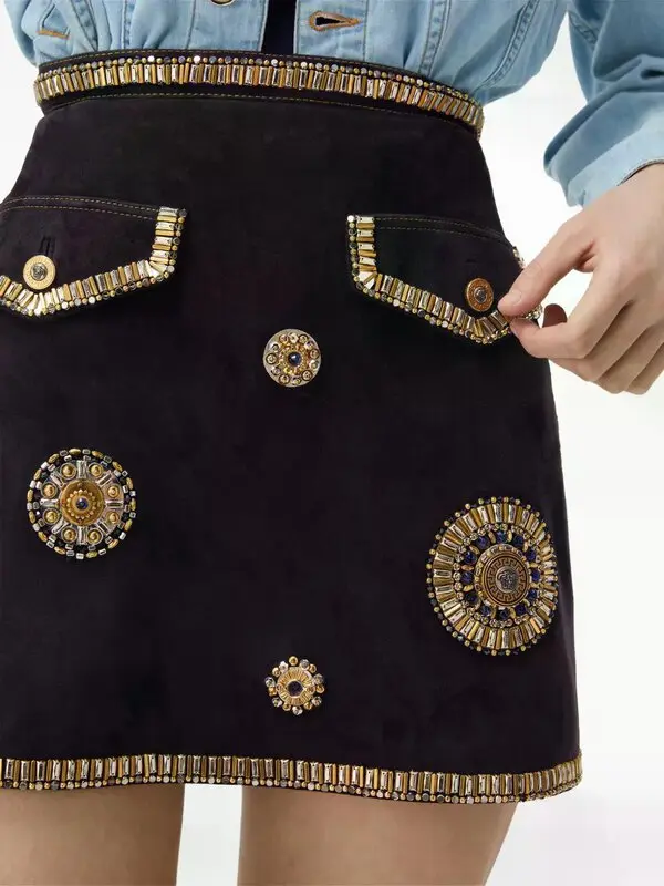 Versace Embroidered Suede Mini Skirt