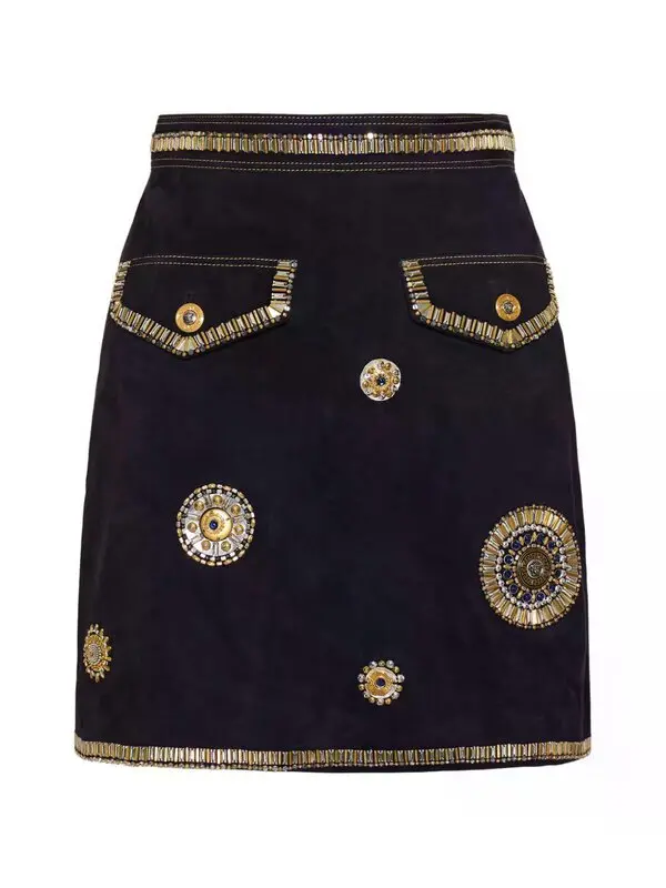Versace Embroidered Suede Mini Skirt - Black