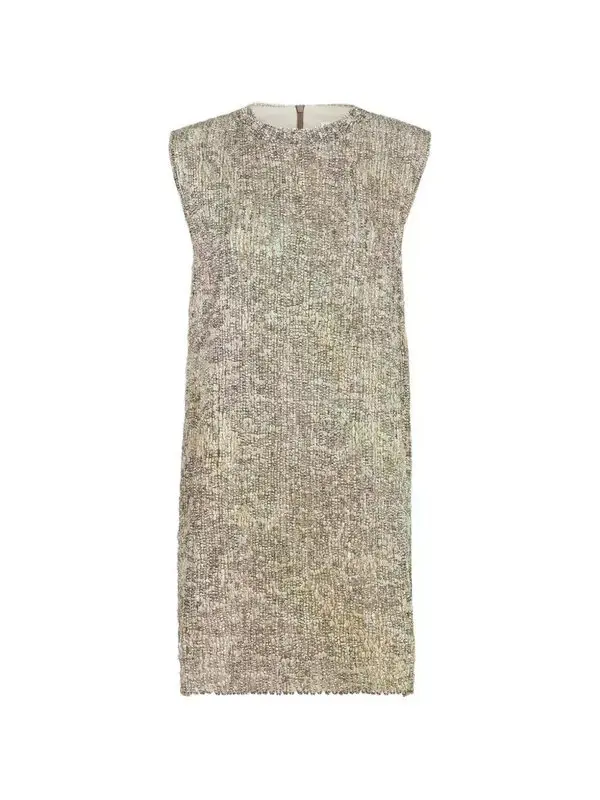 Brunello Cucinelli Mohair And Wool Dress With Dazzling Craquelé Embroidery - Neutrals