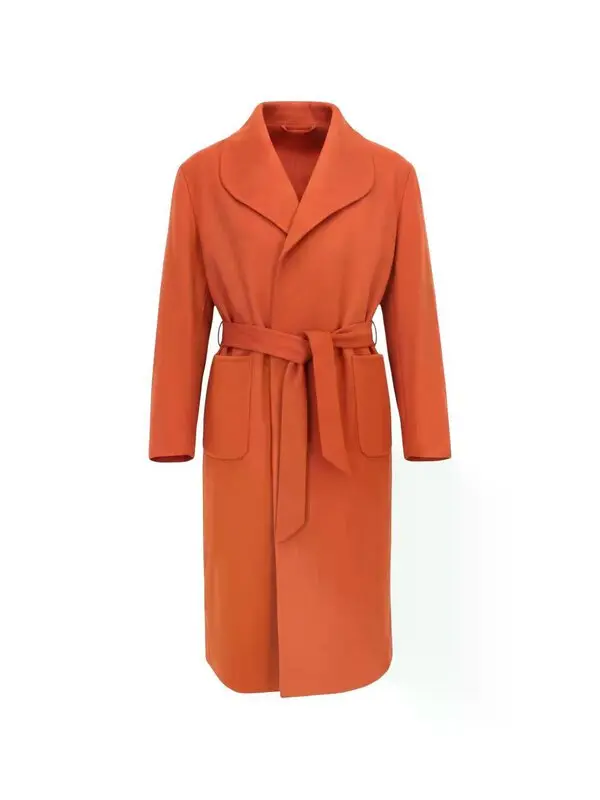 Isaia Belted Shawl-collar Coat - Orange