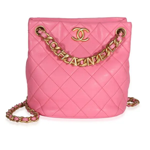 Chanel Quilted Lambskin Logo Chain Bucket Bag - Pink
