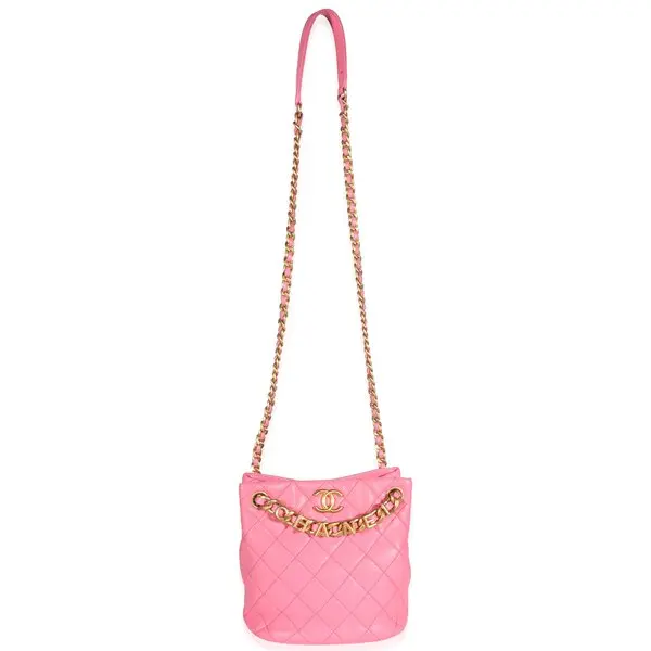 Chanel Quilted Lambskin Logo Chain Bucket Bag