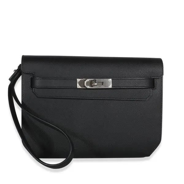 Hermès Epsom Kelly Depeches 25 Clutch With Palladium Hardware - Black