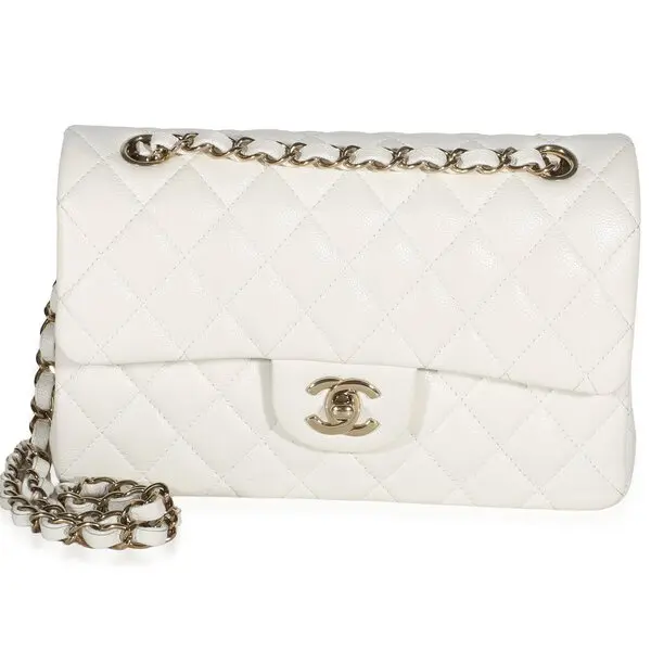 Chanel Quilted Caviar Classic Double Flap Bag - White