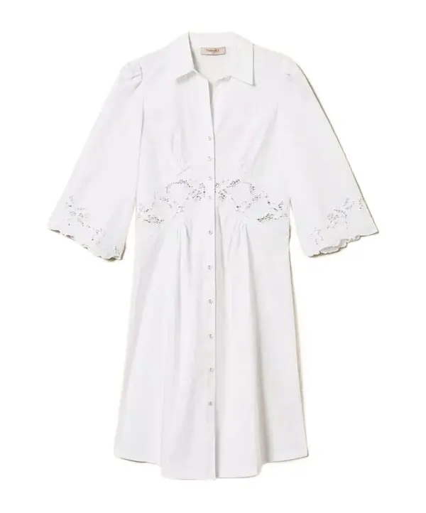 TWINSET Lace-detail Midi Shirt Dress - White
