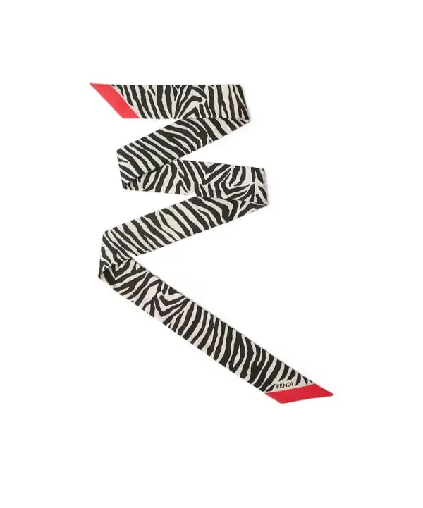 Fendi Wrappy White Silk Bandeau With Tiger Animalier Print - Multi-color