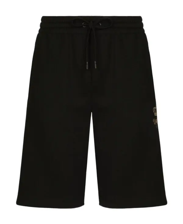 Dolce & Gabbana Dolce Gabbana Motif Embroidered Jersey Jogging Shorts - Black