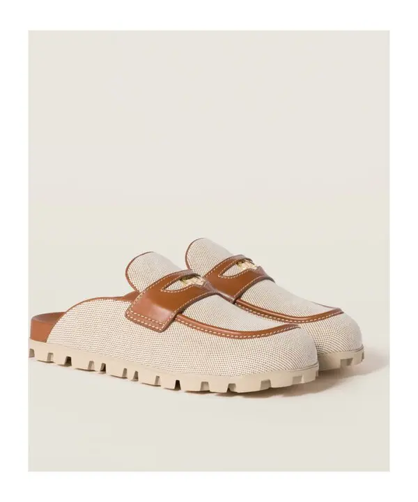 Miu Miu Canvas And Leather Mules