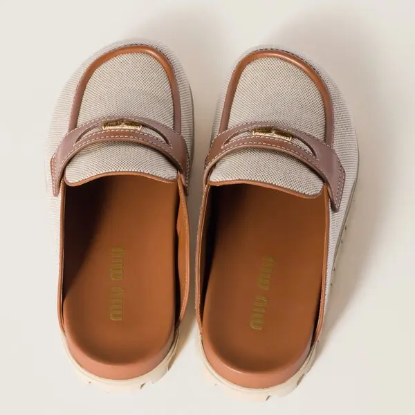 Miu Miu Canvas And Leather Mules