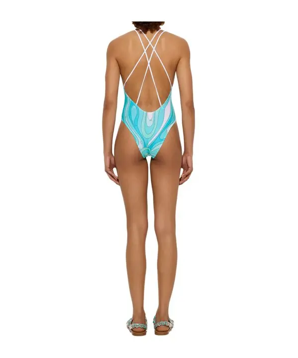 Emilio Pucci Marmo Print V-neck Swimsuit