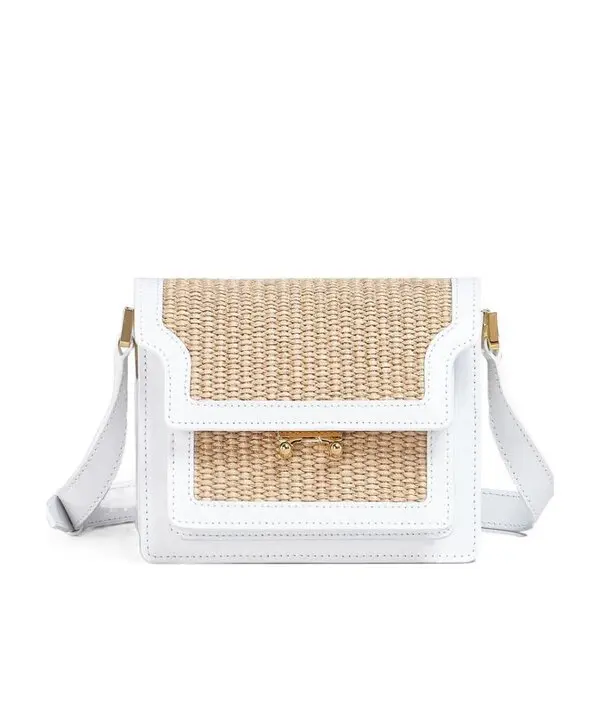 Marni Trunk Soft Mini Bag In Leather And Raffia - White
