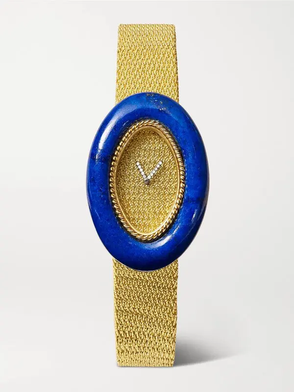 STEPHANIE WINDSOR Vintage 1970s 18-karat Yellow Lapis Lazuli And Diamond Case Watch - Gold