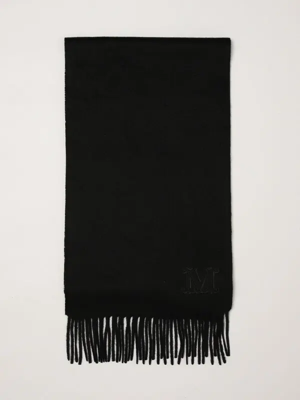 Max Mara Dalia Monogram Pure Cashmere Scarf With Fringed Edges - Black