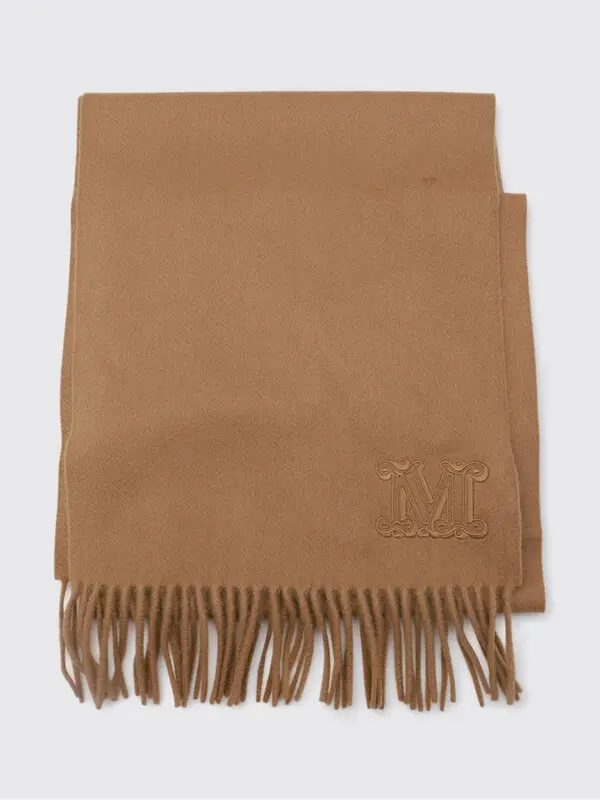 Max Mara Dalia Monogram Pure Cashmere Scarf With Fringed Edges - Camel