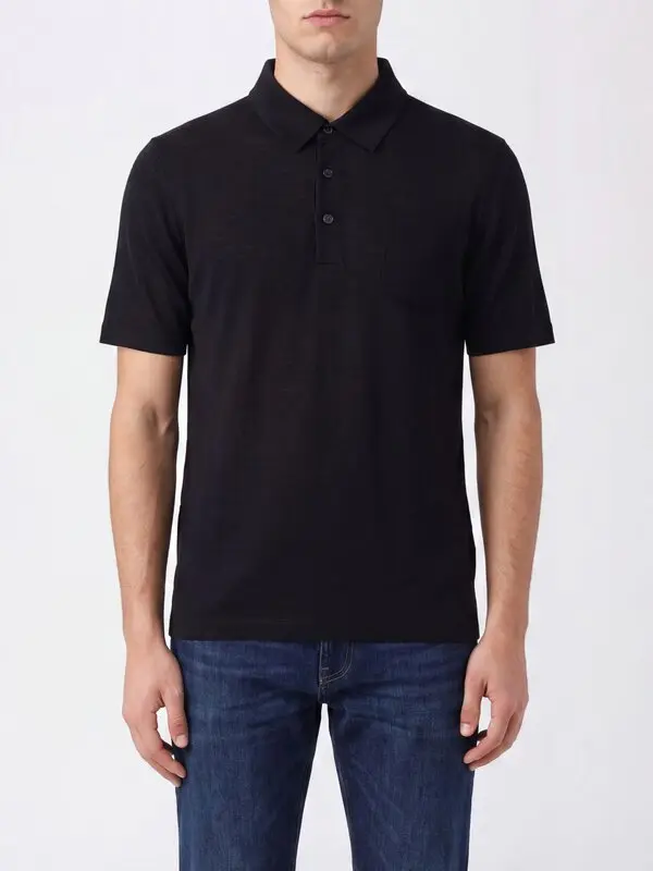Herno Short-sleeve Cotton Polo Shirt With Three-button Placket - Black