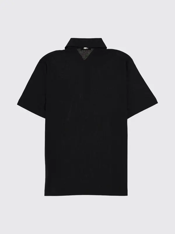 Herno Short-sleeve Cotton Polo Shirt With Three-button Placket - Black