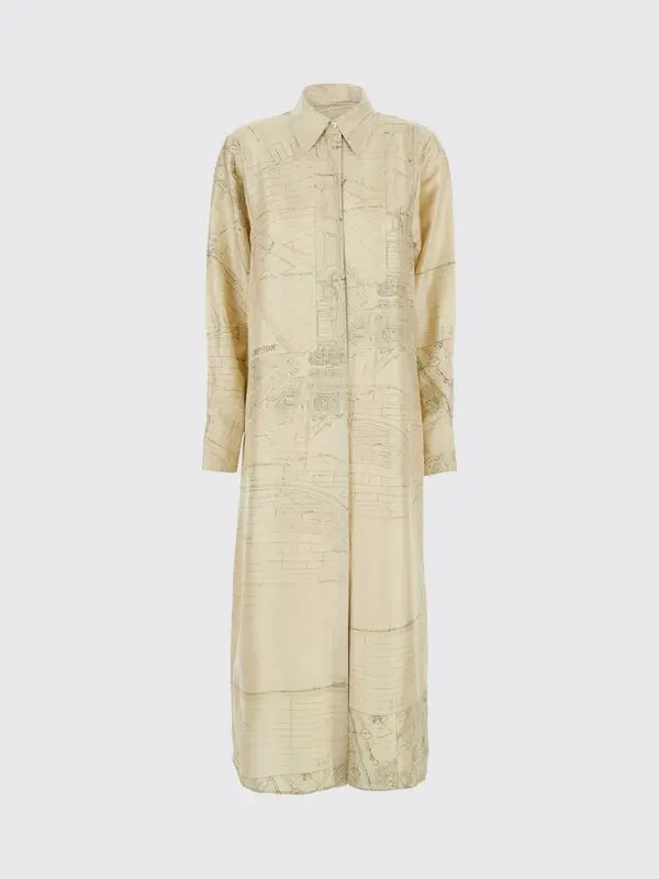 RÓHE Graphic Print Long Sleeve Silk Midi Shirt Dress