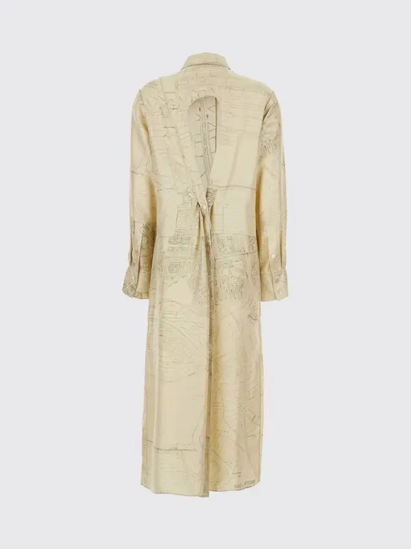 RÓHE Graphic Print Long Sleeve Silk Midi Shirt Dress