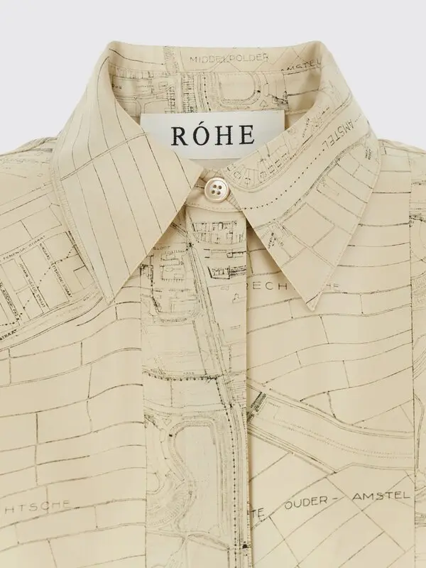 RÓHE Graphic Print Long Sleeve Silk Midi Shirt Dress
