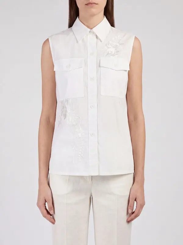 PAROSH Sleeveless Shirt With Floral Embroidery