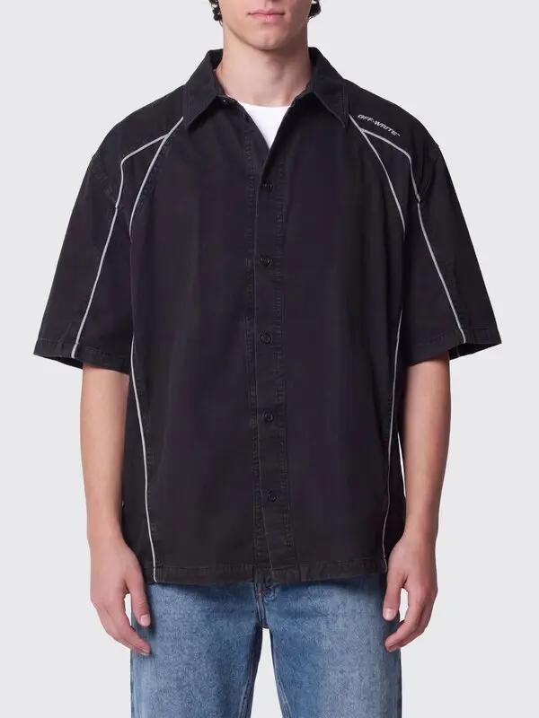 Off-White Relaxed Fit Short-sleeved Cotton Shirt With Contrast Trims