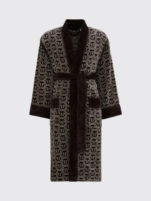 Philipp Plein Contrast Hexagon Monogram Cotton Terry Bathrobe - Brown