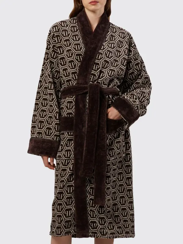 Philipp Plein Contrast Hexagon Monogram Cotton Terry Bathrobe - Brown