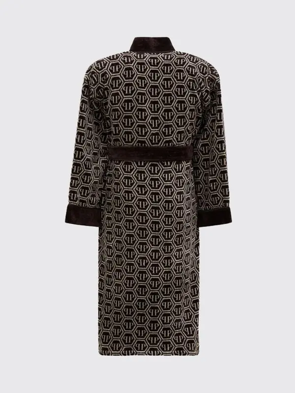 Philipp Plein Contrast Hexagon Monogram Cotton Terry Bathrobe - Brown