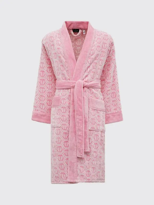Philipp Plein Contrast Hexagon Monogram Cotton Terry Bathrobe - Pink