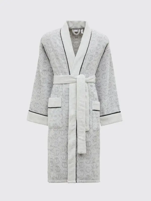 Philipp Plein Contrast Hexagon Monogram Cotton Terry Bathrobe - White