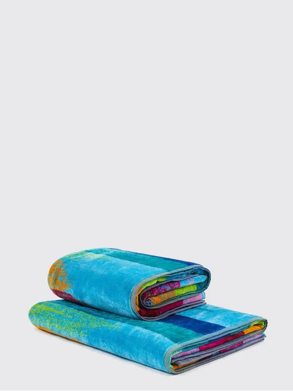 CARRARA Jamaica Set Of 2 Abstract Print Cotton Terry Towels - Turquoise