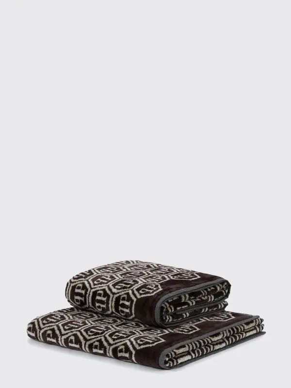 Philipp Plein Set Of 2 Hexagon Logo Jacquard Cotton Terry Towels - Brown