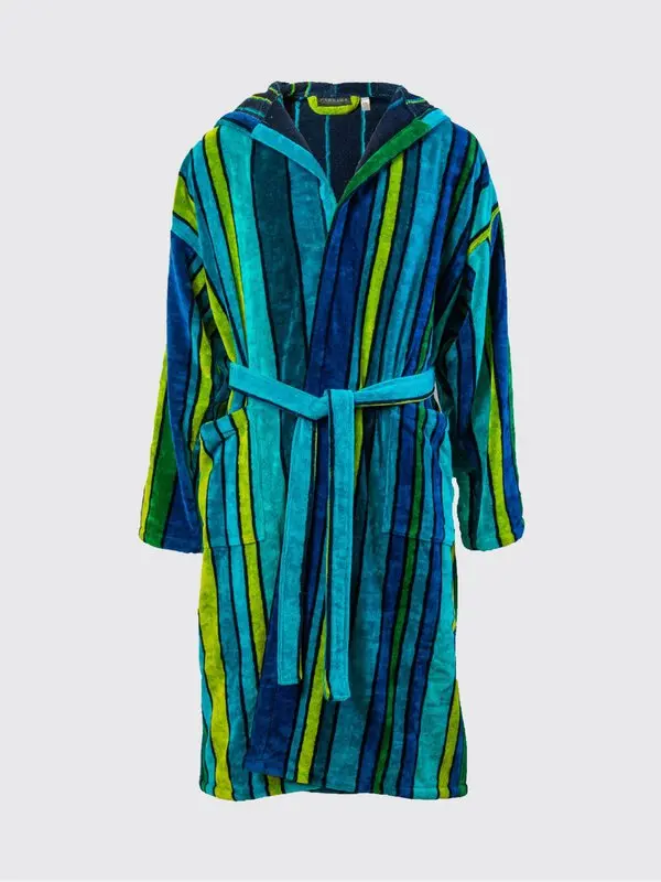 CARRARA Tilos Multi Striped Cotton Terry Bathrobe - Turquoise
