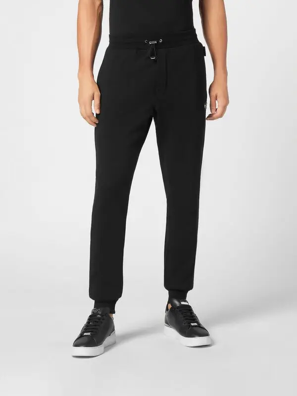 Philipp Plein Slim-fit Jersey Jogging Trousers With Contrast Logo - Black