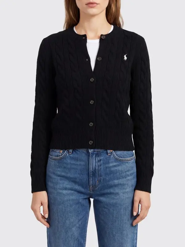 Polo Ralph Lauren Crewneck Knit Wool Cardigan With Embroidered Pony Logo - Black