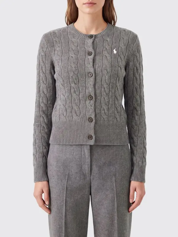 Polo Ralph Lauren Crewneck Knit Wool Cardigan With Embroidered Pony Logo - Grey