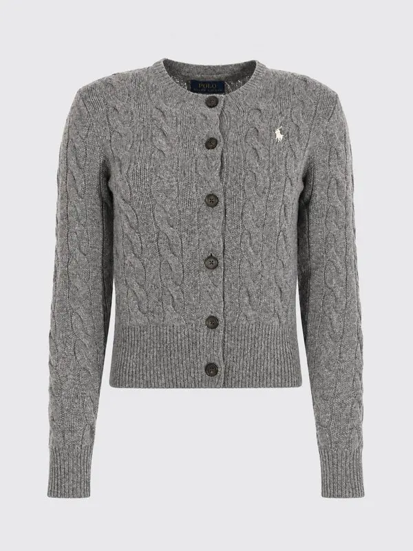 Polo Ralph Lauren Crewneck Knit Wool Cardigan With Embroidered Pony Logo - Grey
